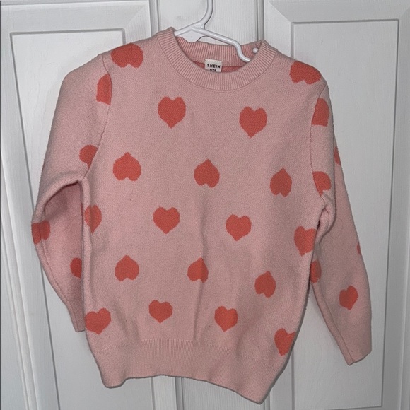 SHEIN | Shirts & Tops | Shein Pink Sweater With Heart Pattern And Crew ...